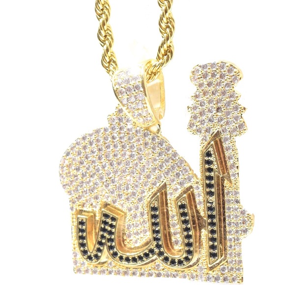 Accessories | 14k Gold Diamond Iced Out Arabic Allah Charm Chain | Poshmark